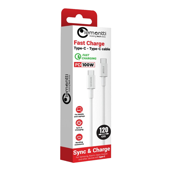 Lemontti Cablu Fast Charge Type-C la Type-C PD 100W 1.2m alb